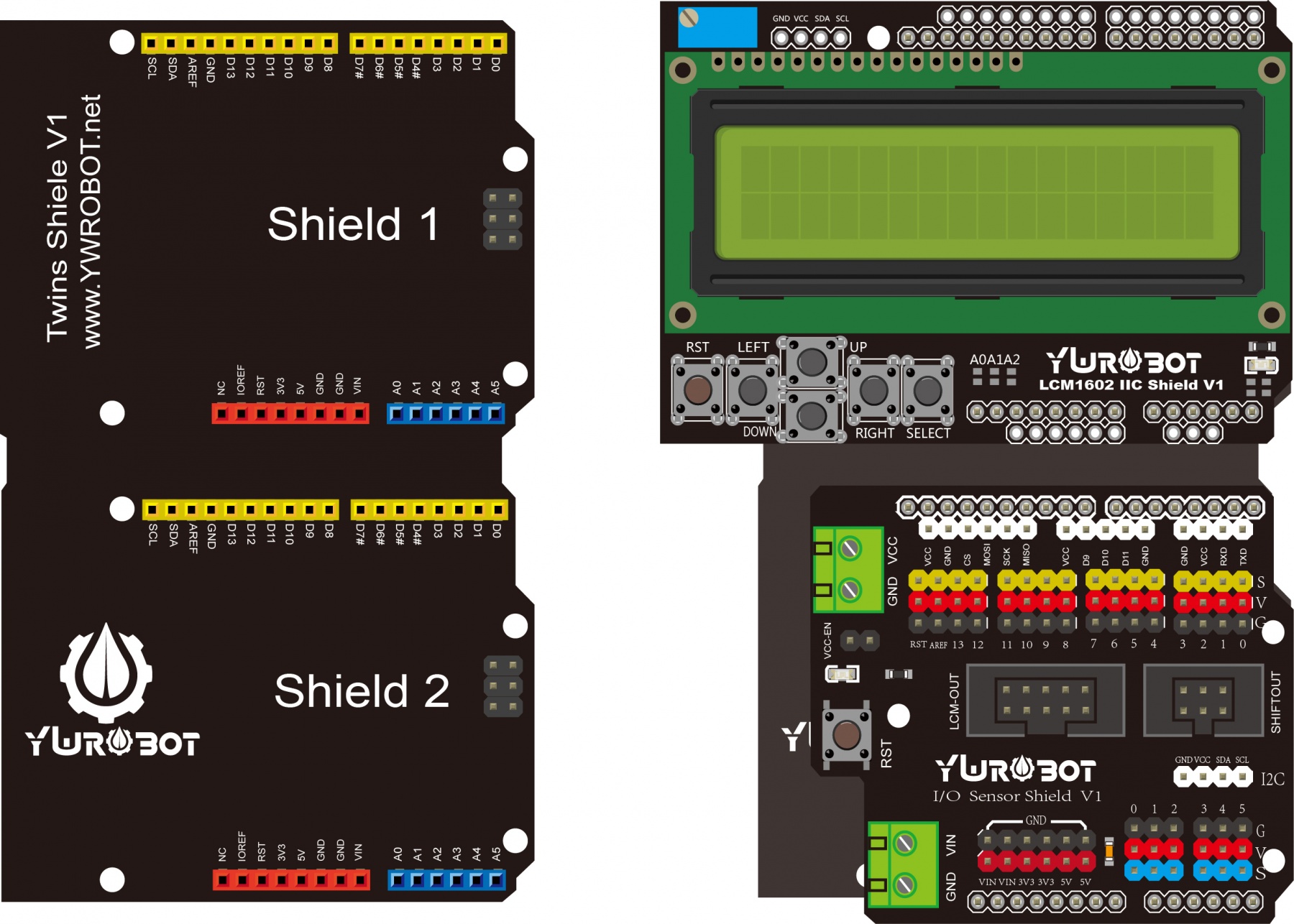 (SKU:ARD040108)Twins Shield双子星扩展板UNO R3扩展板 - YwRobot Studio Wiki
